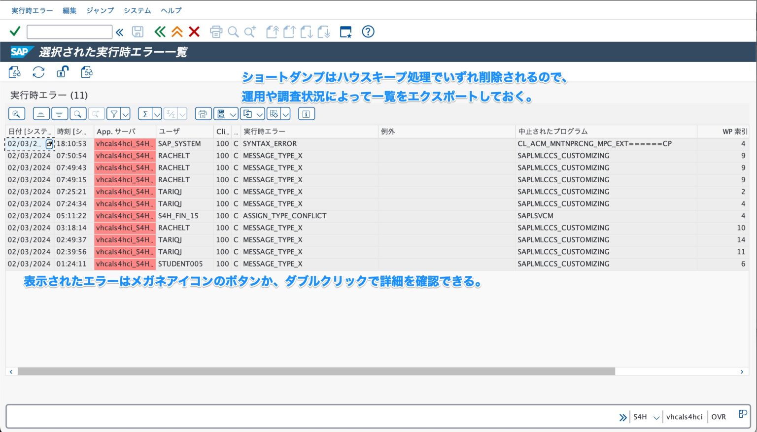 ST22：ABAPダンプ分析 基礎編 | SAP Basis マニア